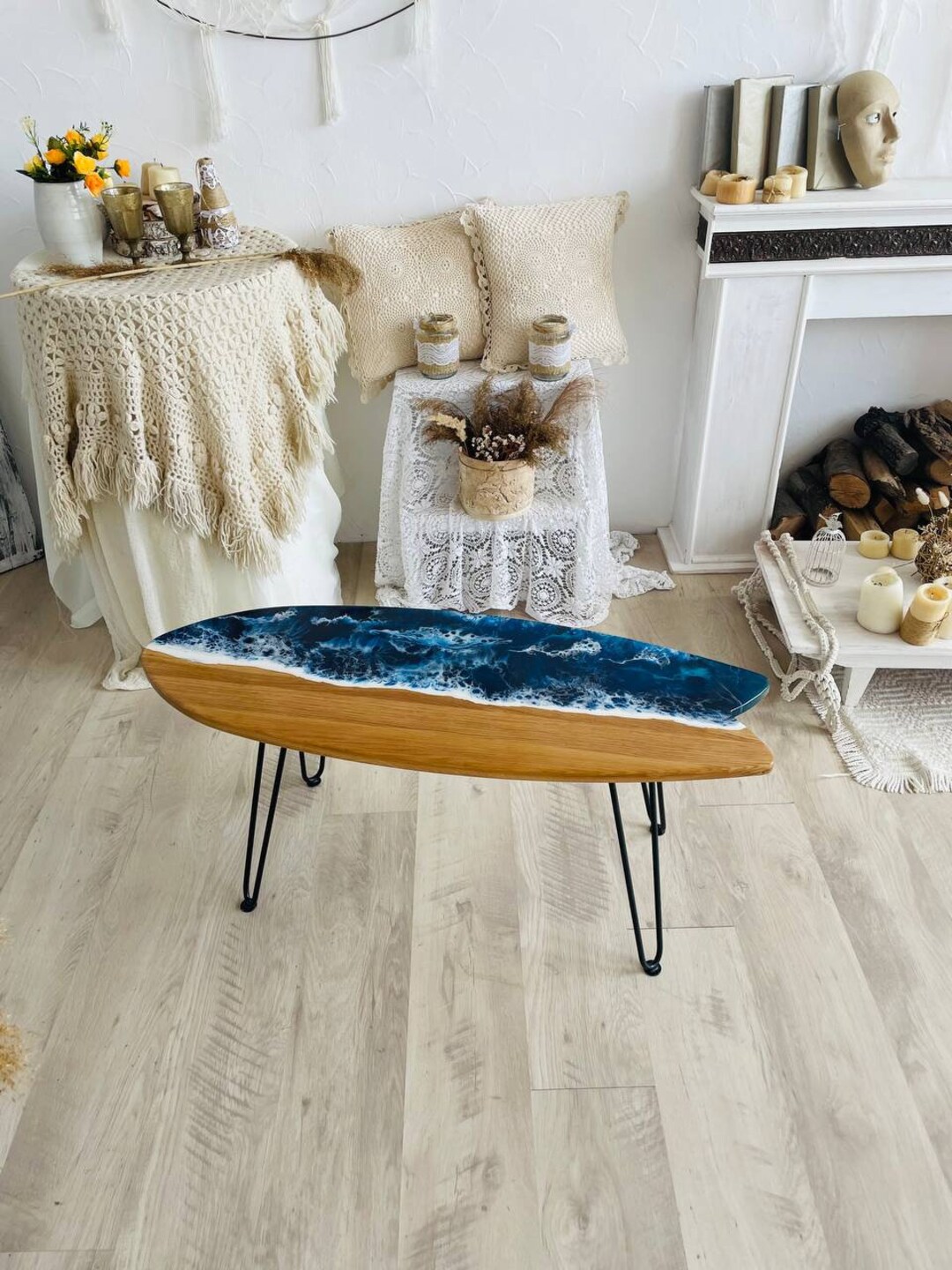 Unique Resin Surfboard Epoxy Tables, Ocean Wall Art, Accent Wood ...