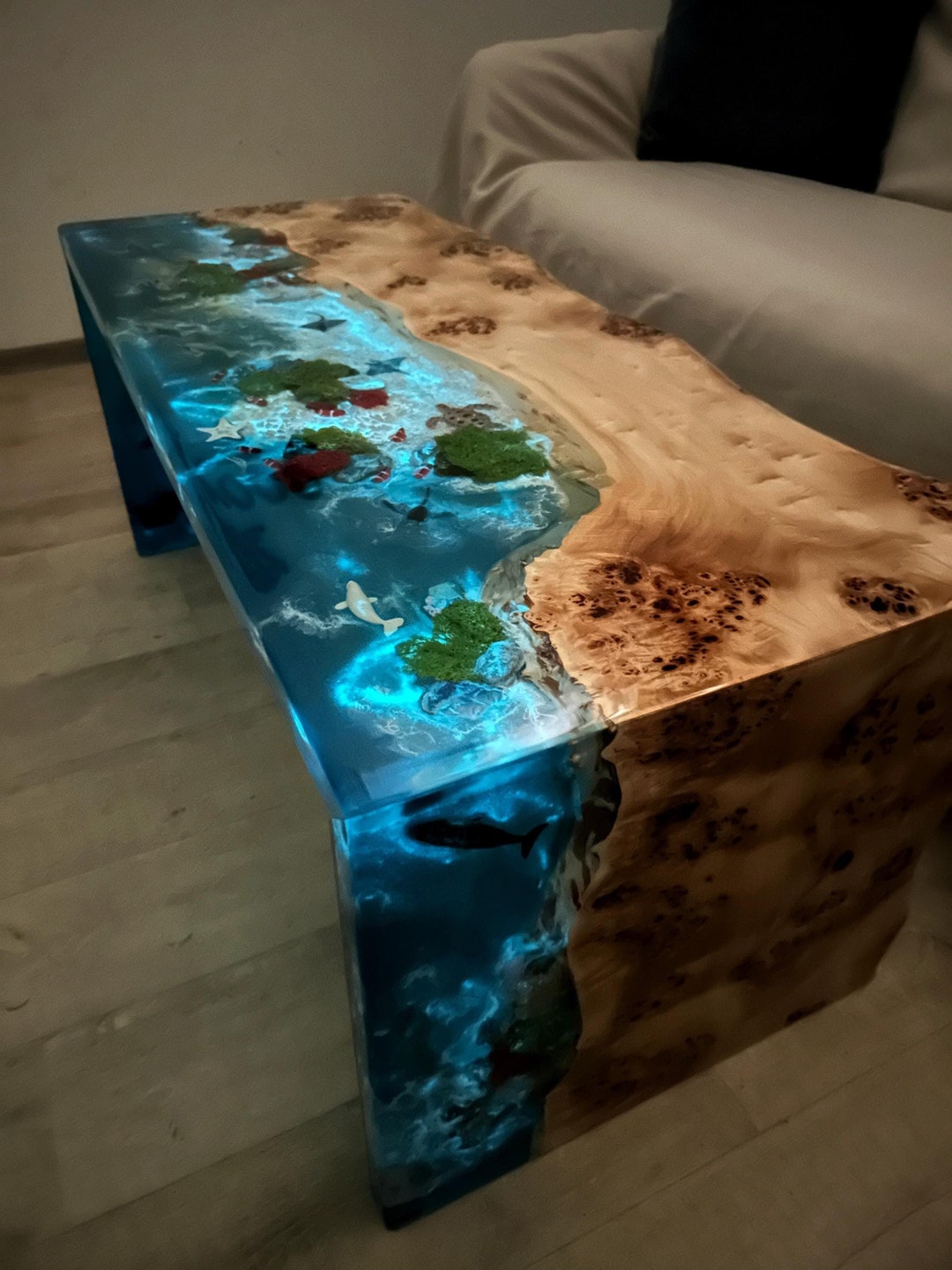 Lighted Epoxy Ocean Table, Fluorescent Modern Coffee Table, Glow in the ...