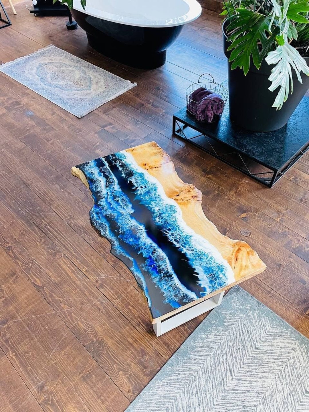 Epoxy Resin Ocean Center Table, Live Edge Coffee Table, Custom Living ...