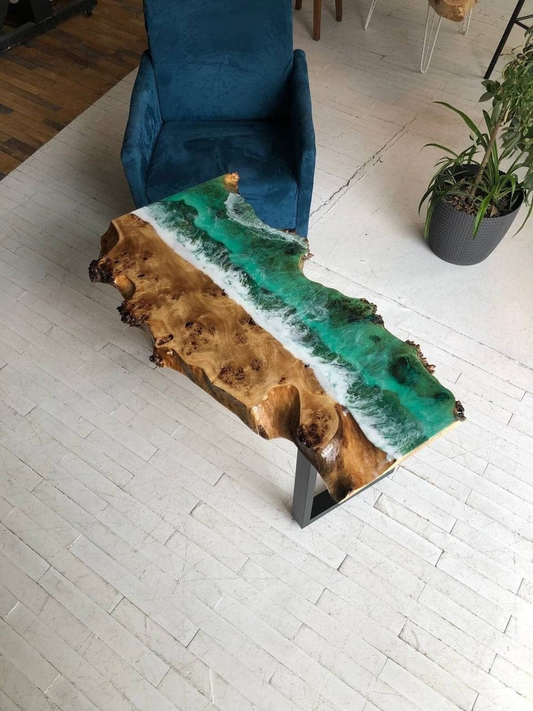 Beach Coffee Table Epoxy Ocean Side Table Ocean Green Table - Etsy