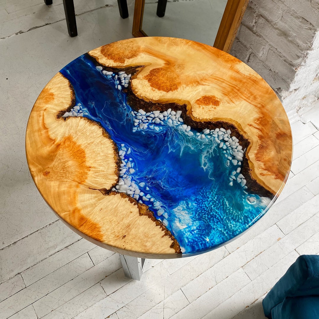 Epoxy Resin River Table, Round Epoxy River Coffee Table, Unique Hand ...