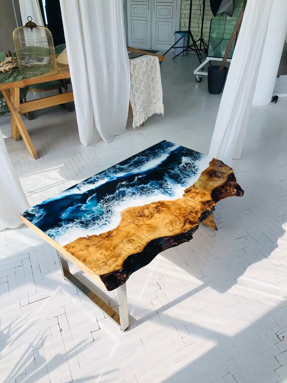 Glacier Cascade Resin Table Exquisite Waterfall Epoxy Coffee Table With Glacier Effect Perfect Coastal Home Gift Etsy