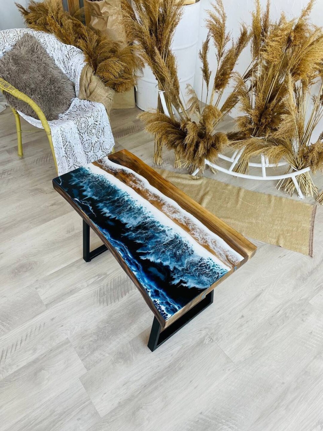 Walnut Epoxy Coffee Table Beach Epoxy Coffee Table Live Edge - Etsy