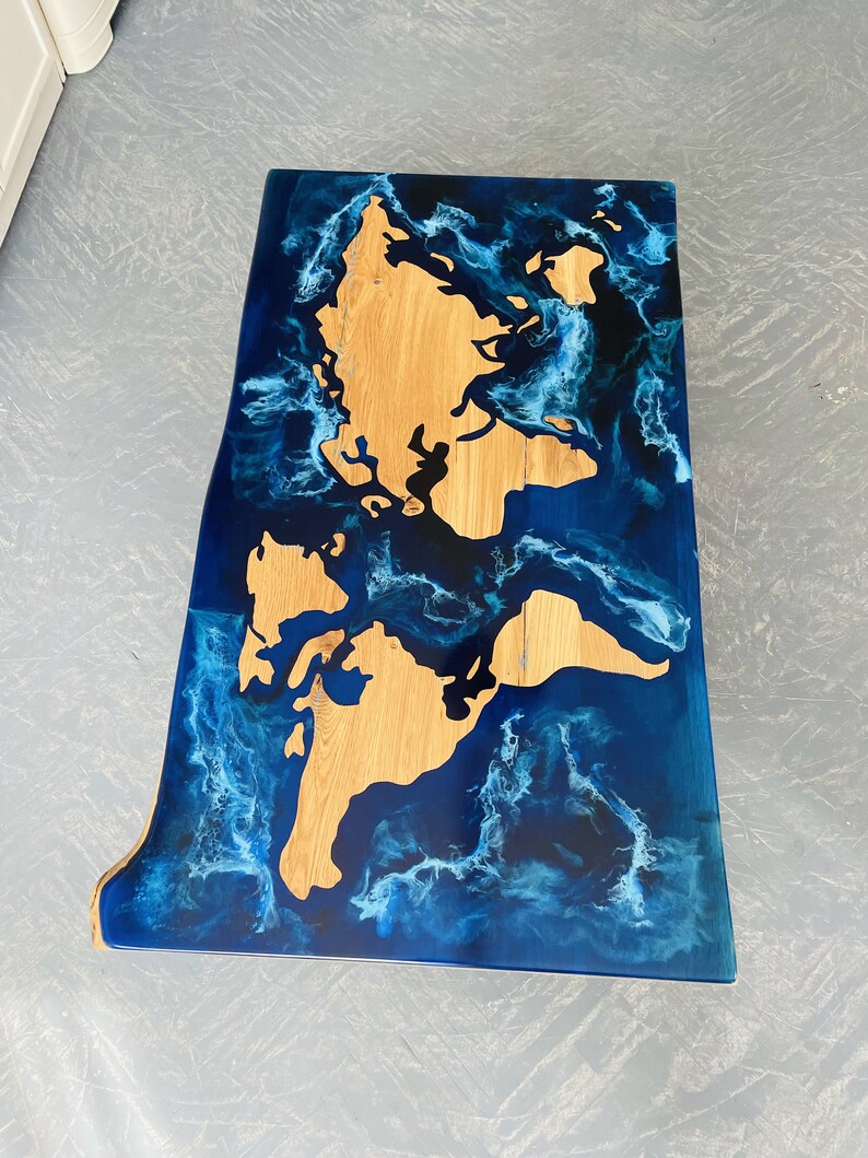 World Map Accent Table, Living Room Epoxy Resin Table, World Map Resin ...