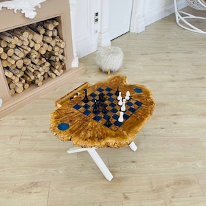 Custom Chess Table, Accent Epoxy Tables, Handmade Chess Table Board ...
