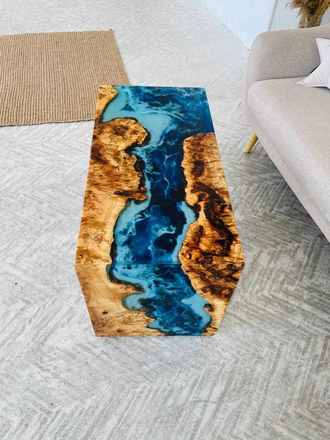 Waterfall Ocean Wave Table Ocean River Epoxy Coffee Table Blue Epoxy ...