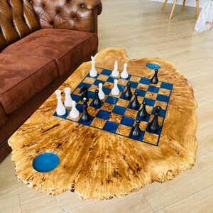 Epoxy Resin Chess Table, Accent Chess Game Table Top, Custom Chess ...