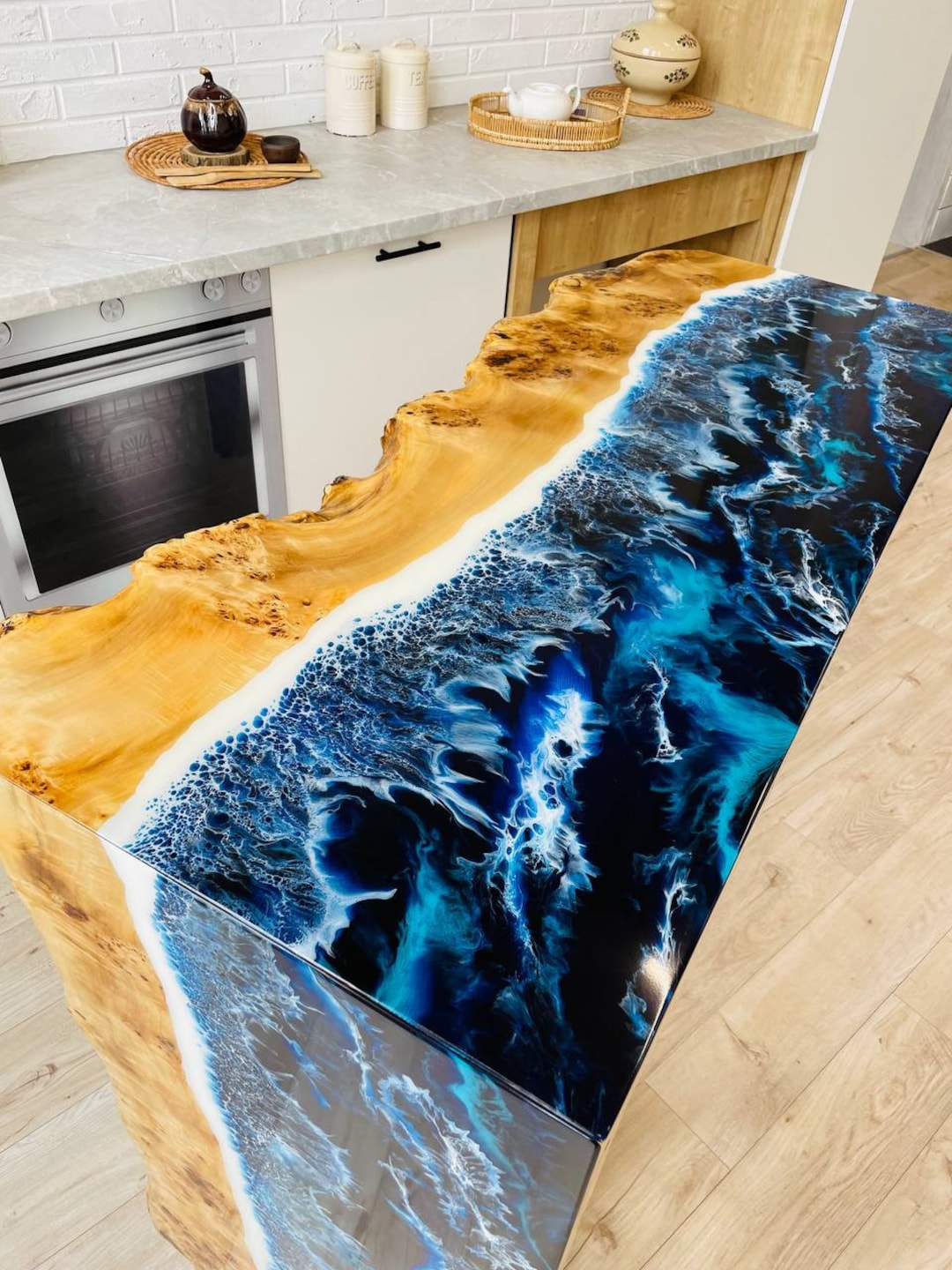 Live Edge Ocean Epoxy Table Handmade Ocean Dining Table Sea - Etsy
