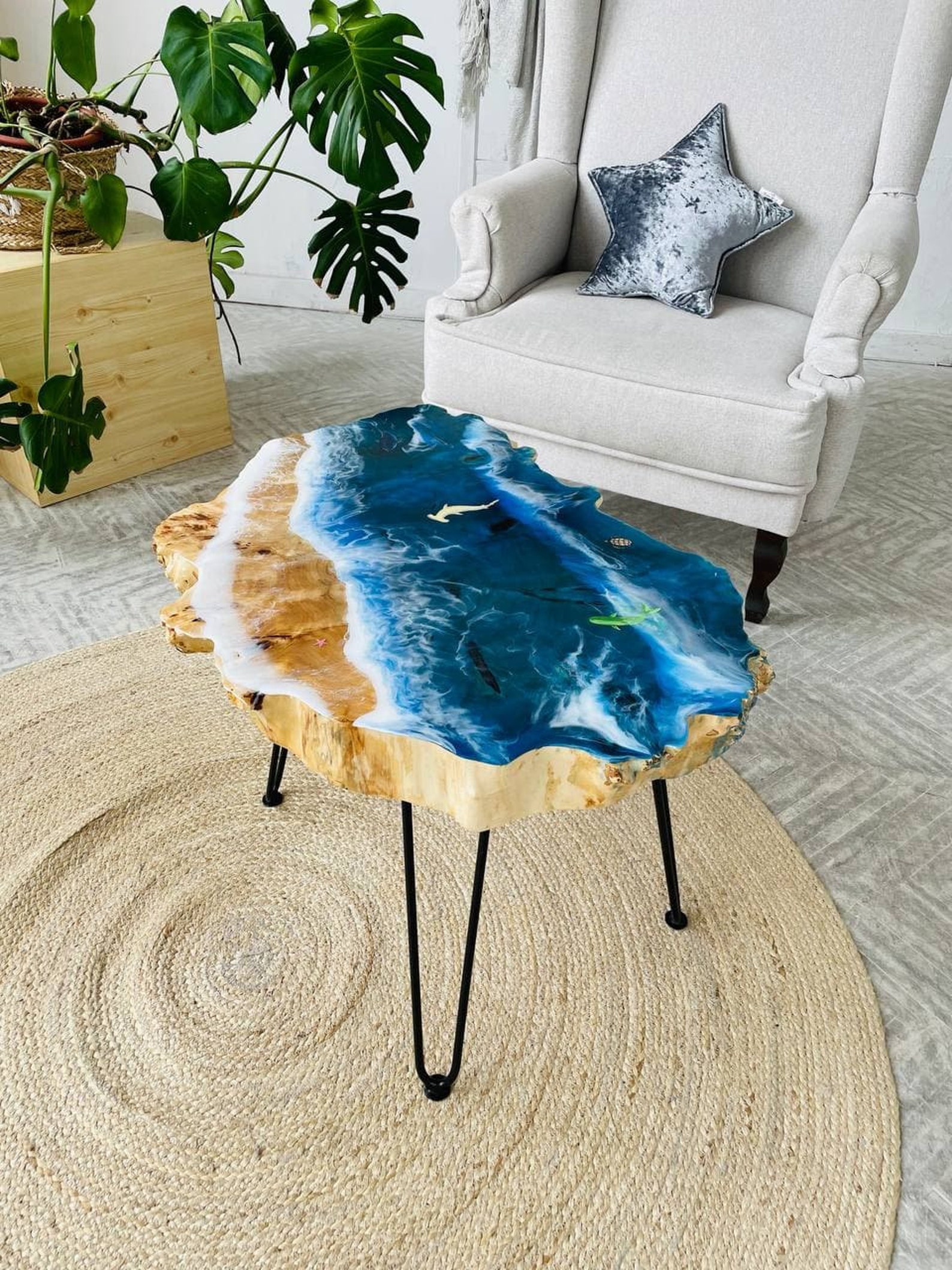 Epoxy Resin Coffee Table, Ocean Epoxy Resin Coffee Table, Live Edge ...
