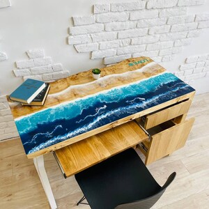 Epoxy Wood Study Desk With Storage, Live Edge Computer Desk With ...