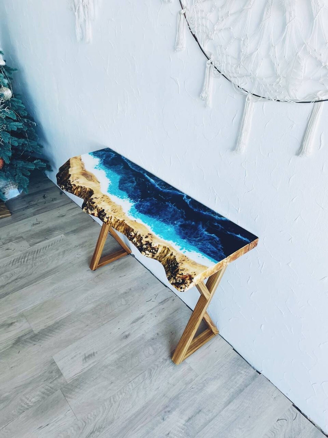Live Edge Wood Console Table, Epoxy Resin Entryway Console, Rustic ...