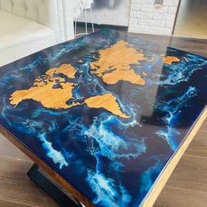 Map World Epoxy Resin Coffee Table, Custom Epoxy Resin Table, Ocean ...