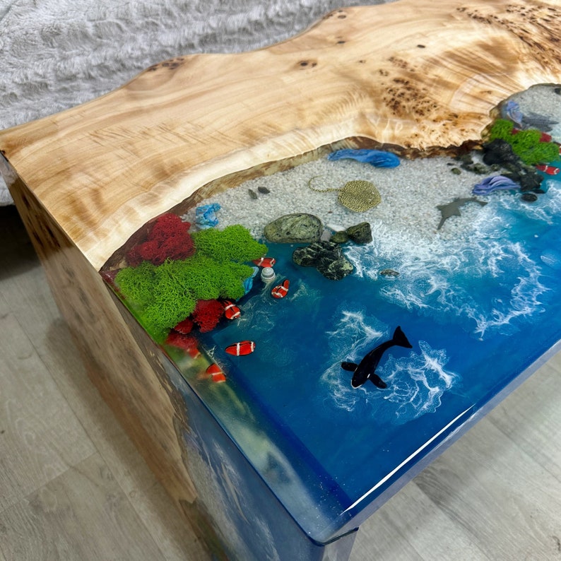 Elegant Koi Resin Coffee Table, Handcrafted Epoxy Living Room ...