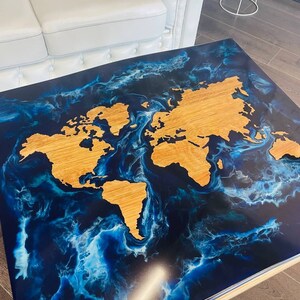 Map World Epoxy Resin Coffee Table, Custom Epoxy Resin Table, Ocean ...