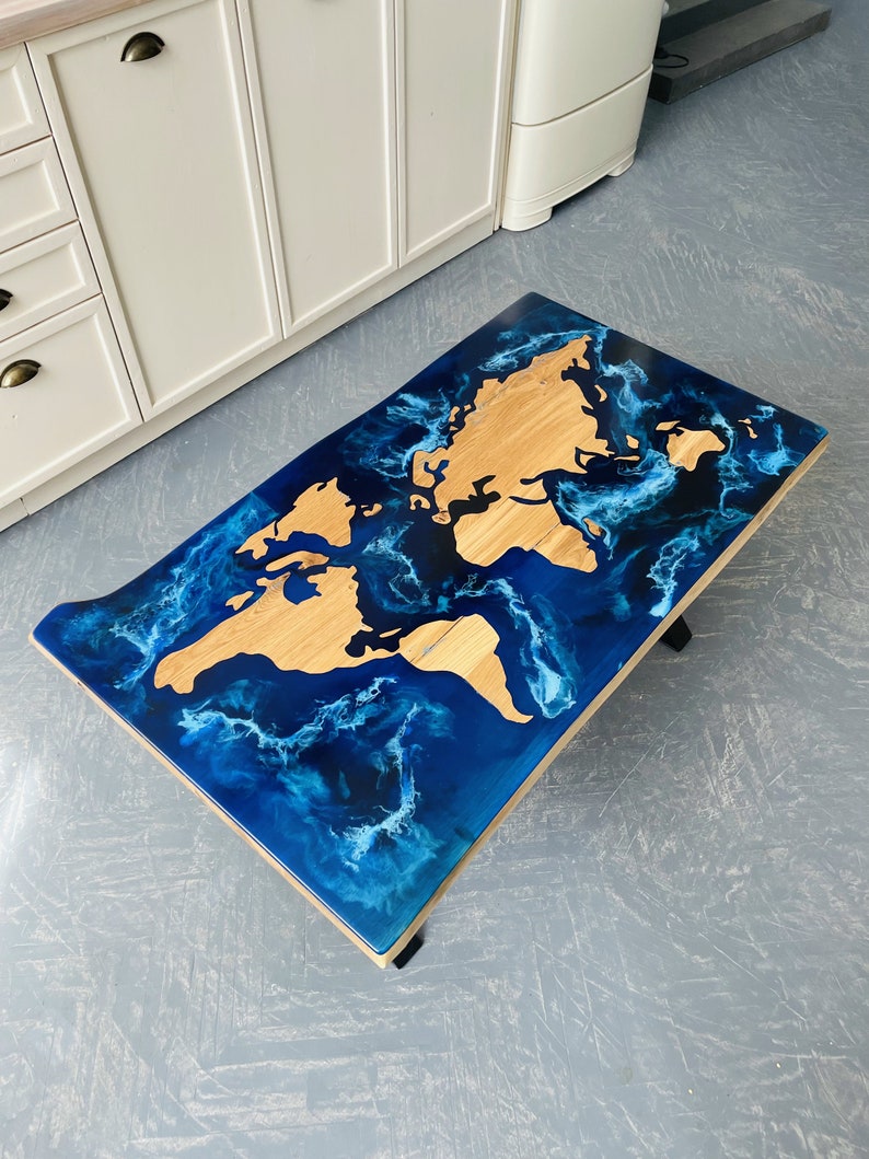 World Map Accent Table, Living Room Epoxy Resin Table, World Map Resin ...