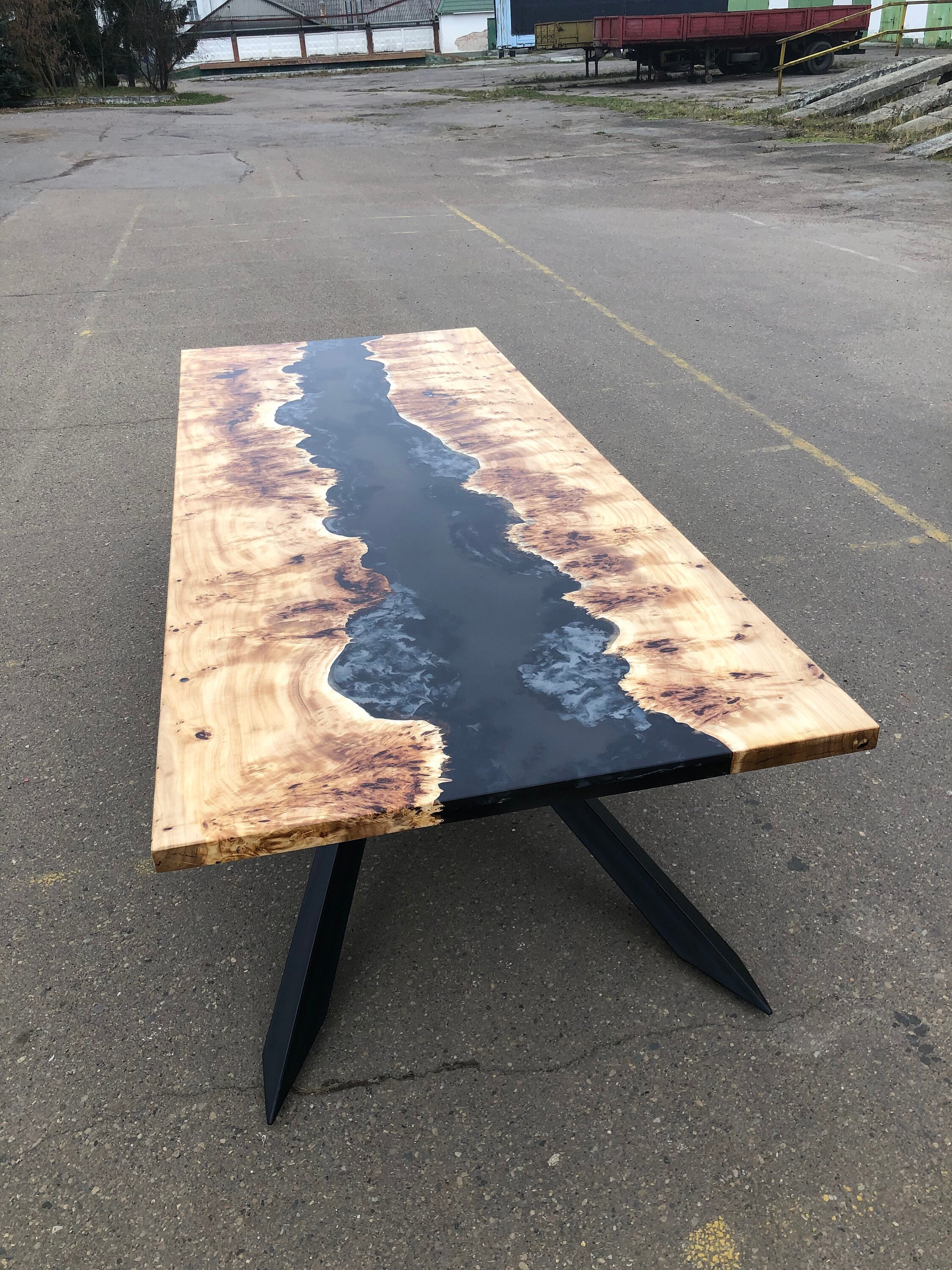 Black Epoxy Table, Giant Slab Conference Table, Art Deco Epoxy Resin ...