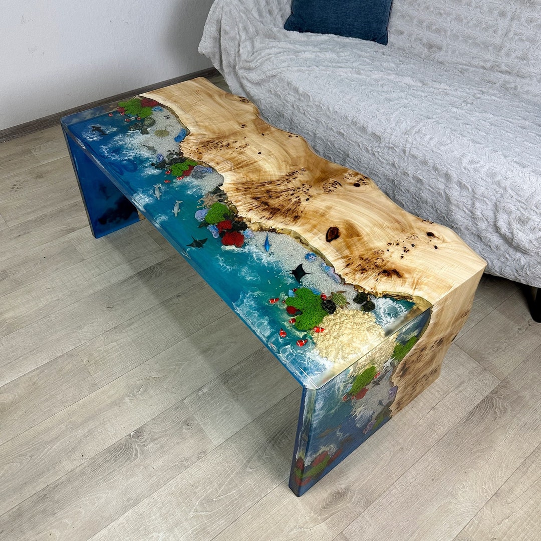 Elegant Koi Resin Coffee Table, Handcrafted Epoxy Living Room ...
