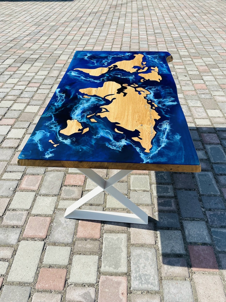 Wooden World Map Epoxy Table, Epoxy Resin Coffee Table, Resin World Map ...