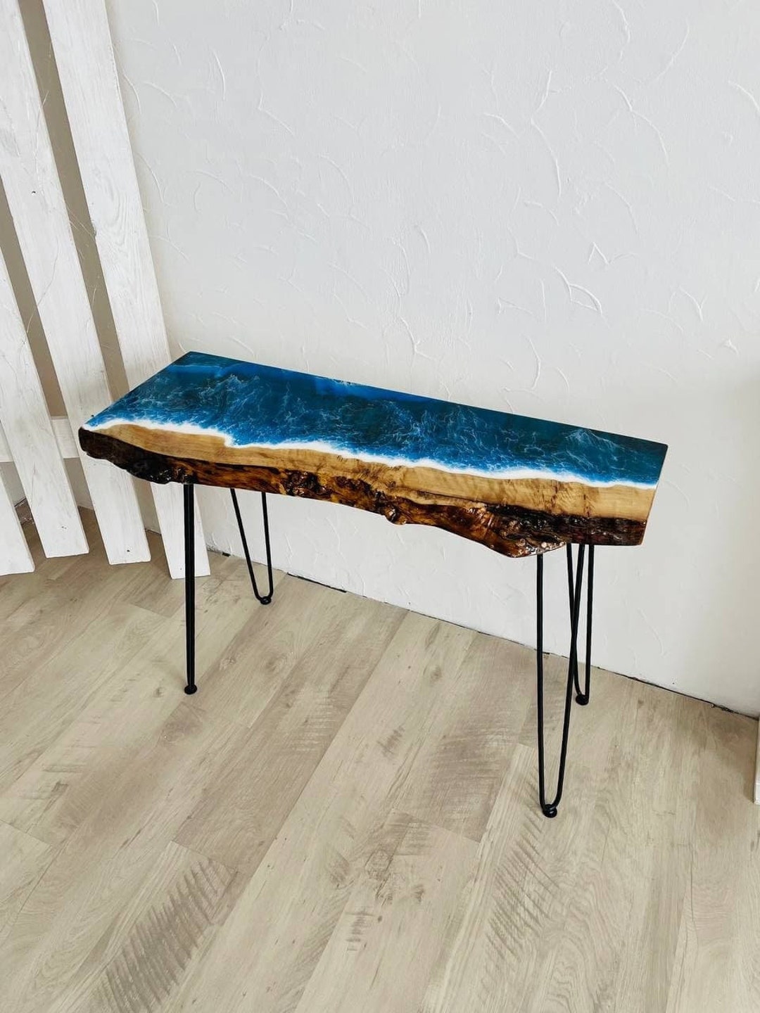 Epoxy Resin Ocean Console Table, Live Edge Entryway Console, Resin Art ...