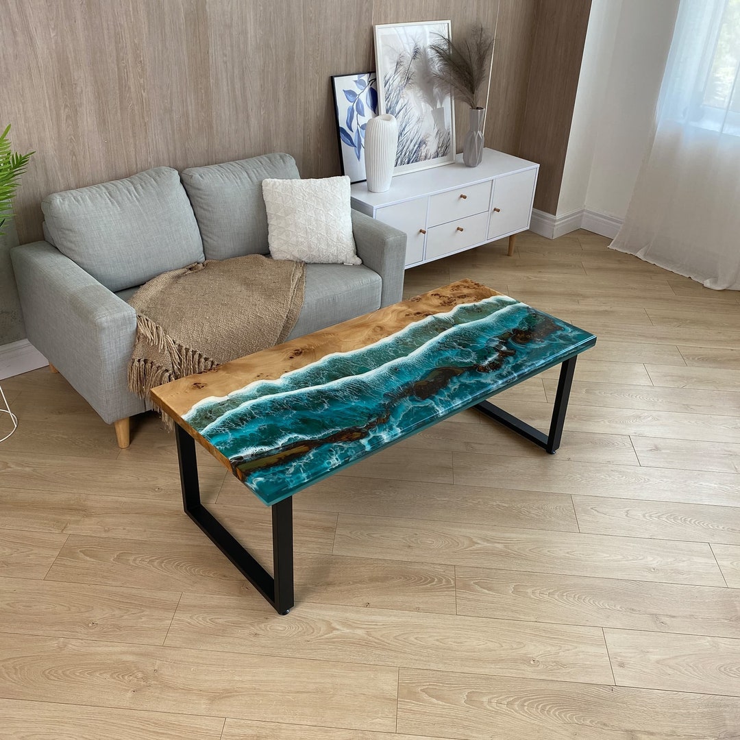 Artistic Resin Table, Epoxy Resin Dining Room Table, Accent Ocean Rectangular Table, Custom ...