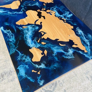 Accent Ocean Center Table, Wood Coffee Table, Unique Table With Map ...