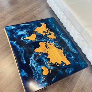 Map World Epoxy Resin Coffee Table, Custom Epoxy Resin Table, Ocean ...