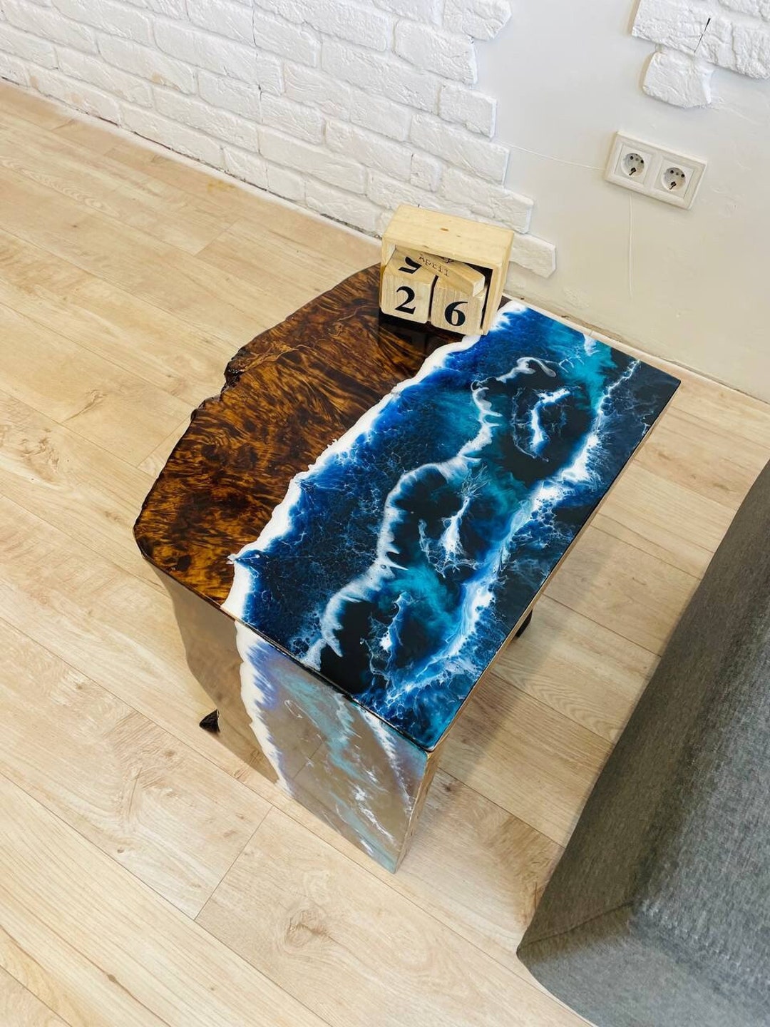 Small Epoxy Table, Waterfall Coffee Table, End Table, Unique Custom ...