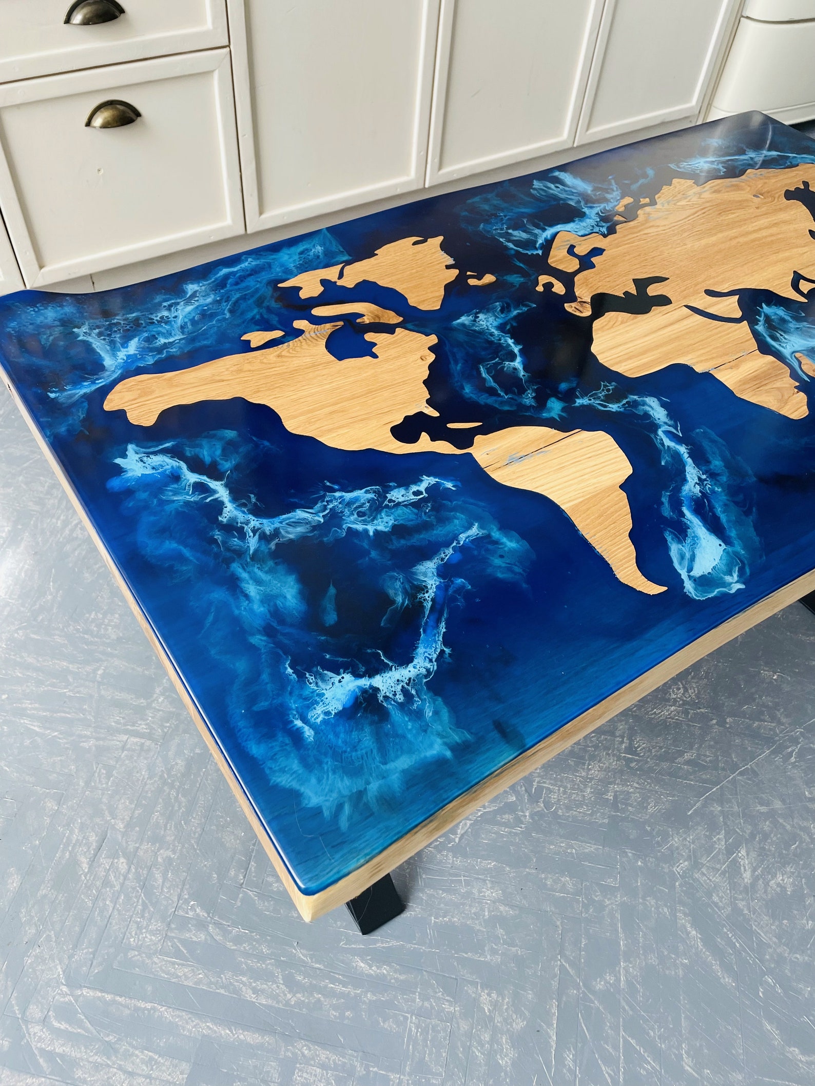 World Map Accent Table, Living Room Epoxy Resin Table, World Map Resin ...