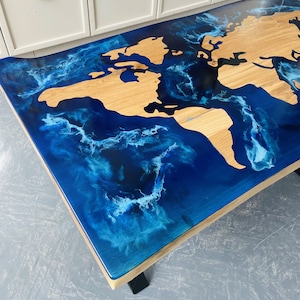 World Map Accent Table, Living Room Epoxy Resin Table, World Map Resin ...
