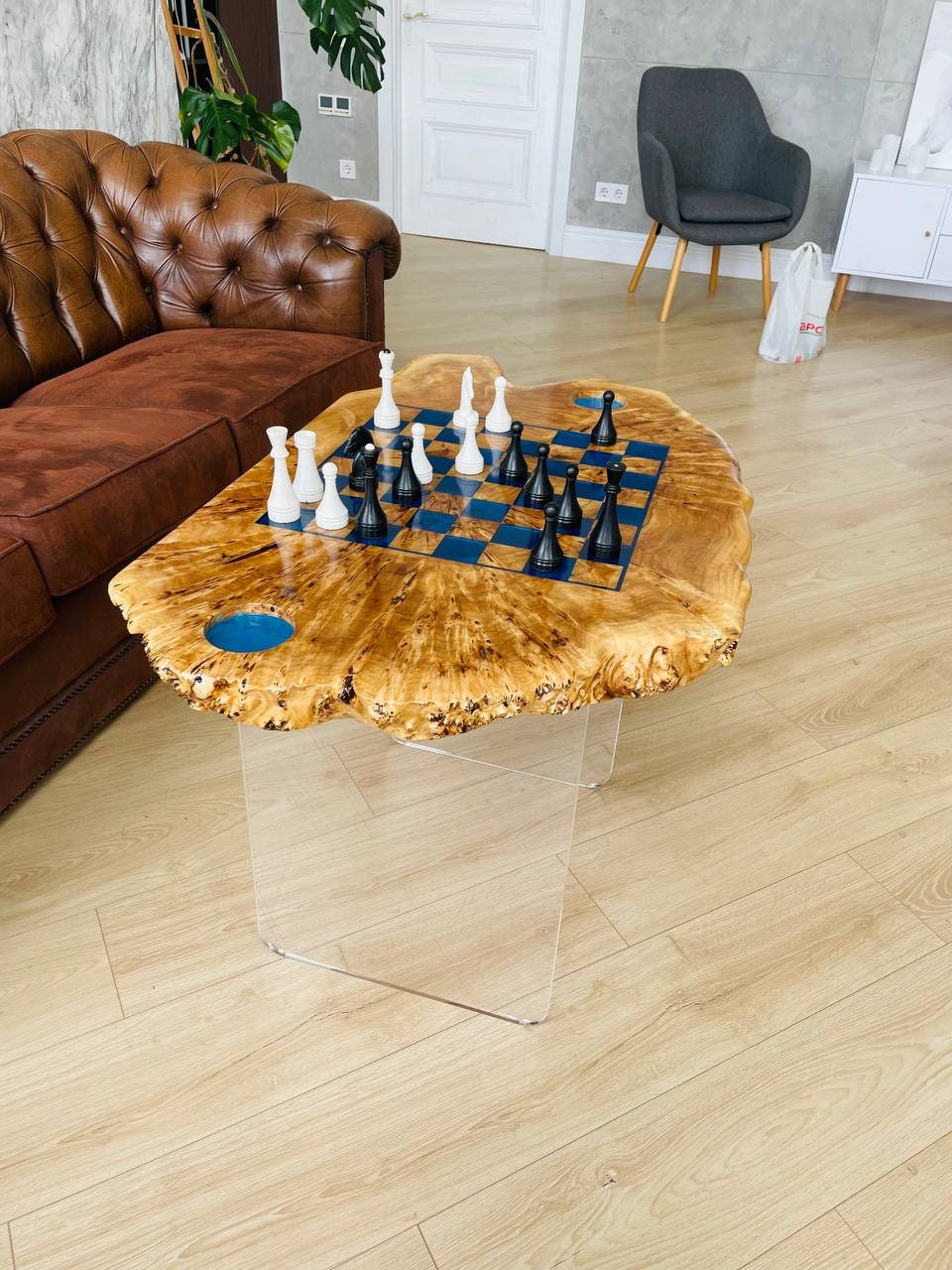 Epoxy Resin Chess Table, Accent Chess Game Table Top, Custom Chess ...
