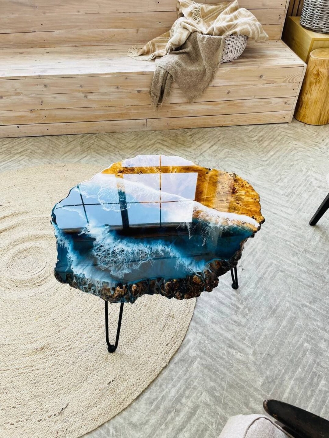 Luxury Ocean Wood Resin Coffee Table, Perfect Coastal Decor, Nautical ...