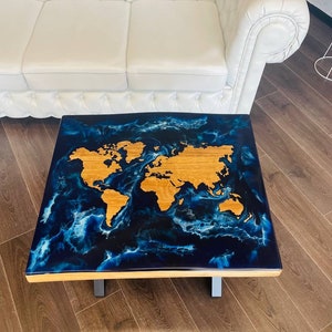 Map World Epoxy Resin Coffee Table, Custom Epoxy Resin Table, Ocean ...