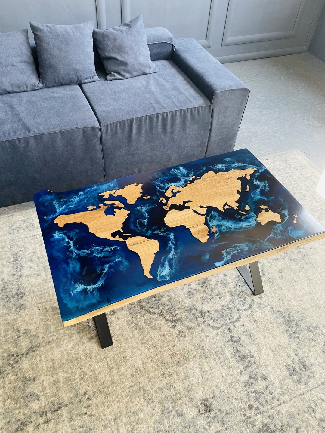 Accent Ocean Center Table, Wood Coffee Table, Unique Table With Map ...