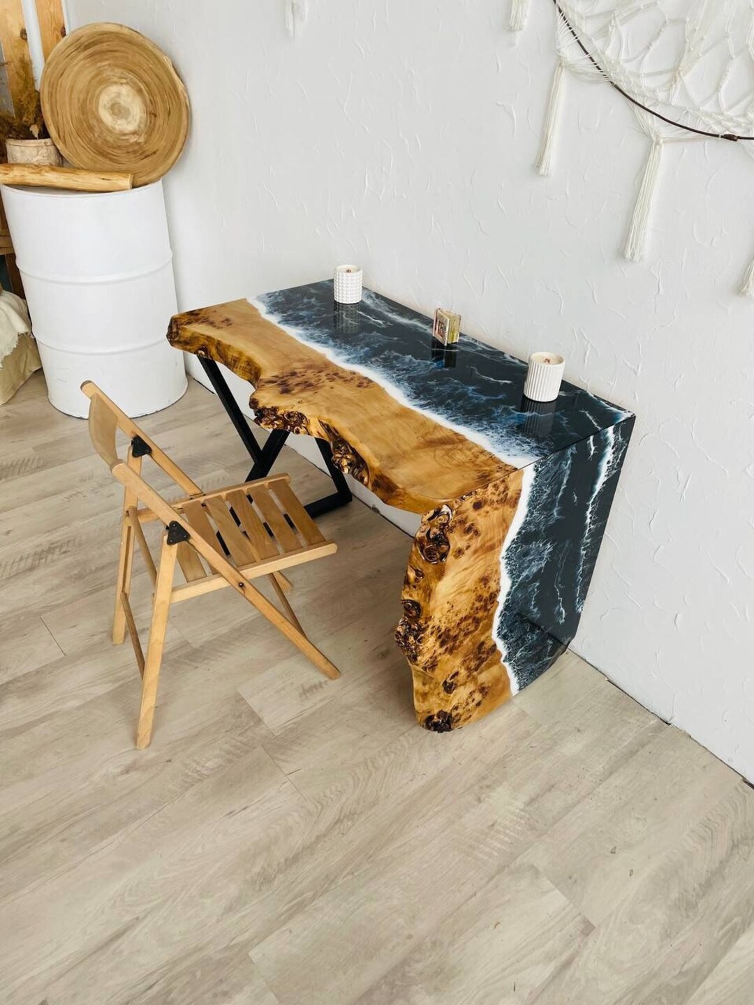 Live Edge Epoxy Desk, Epoxy Resin Computer Desk, Custom Maple Live Edge ...