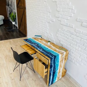 Epoxy Wood Study Desk With Storage, Live Edge Computer Desk With ...