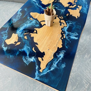Custom Coffee Table, Farmhouse Oak Table, Blue Center Table, World Map ...