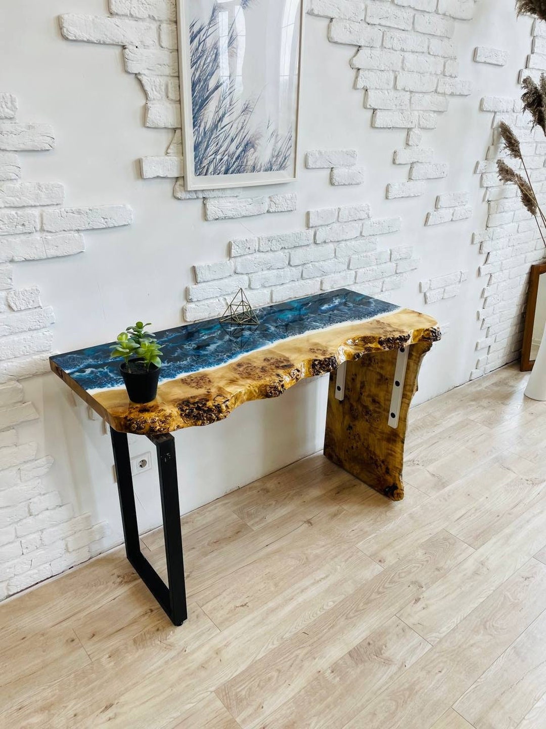 Custom Epoxy Resin Console Table, Live Edge Entryway Tables, Epoxy ...