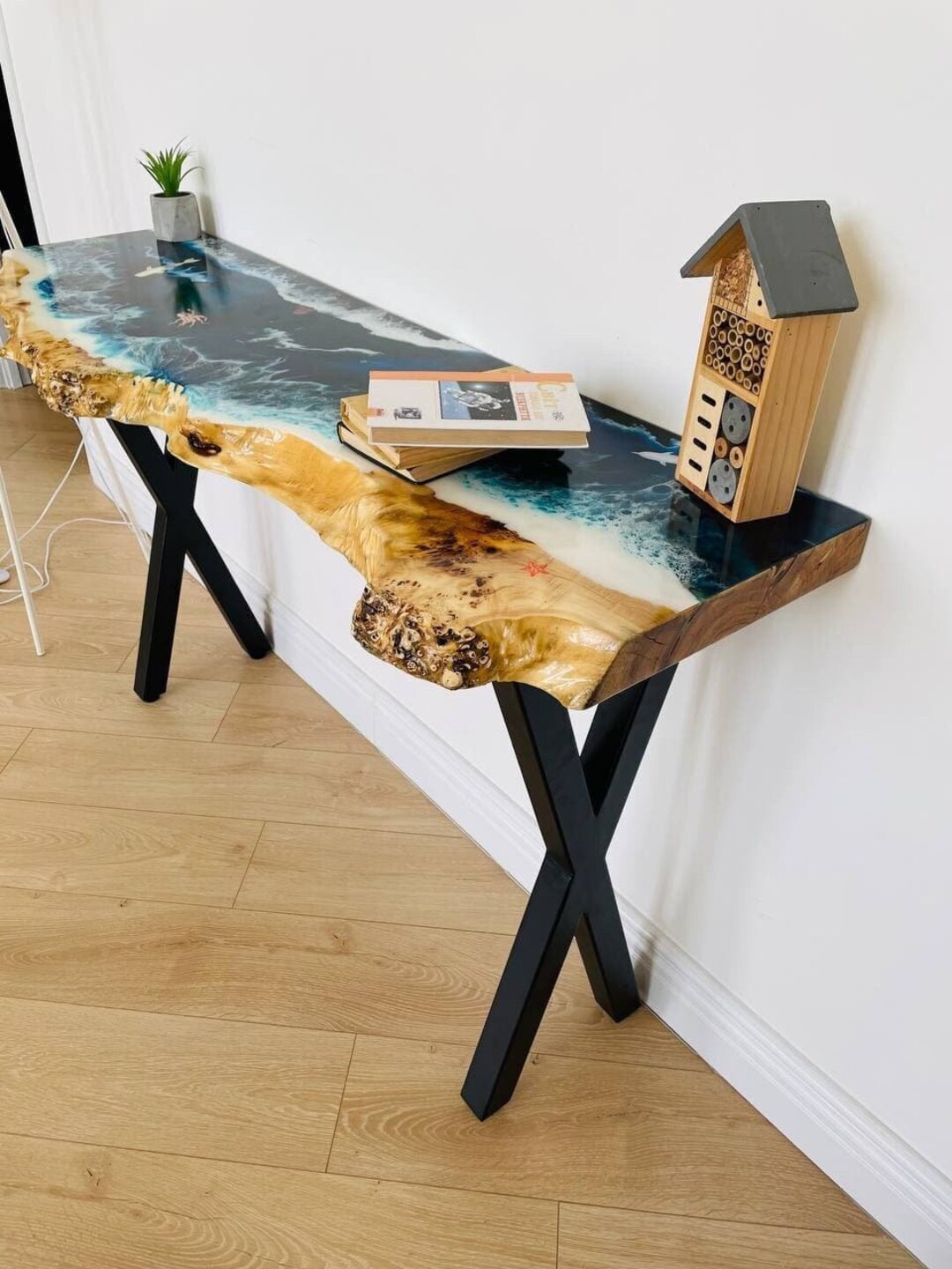 Modern Epoxy Resin Console Table, Live Edge Reclaimed Wood Console ...