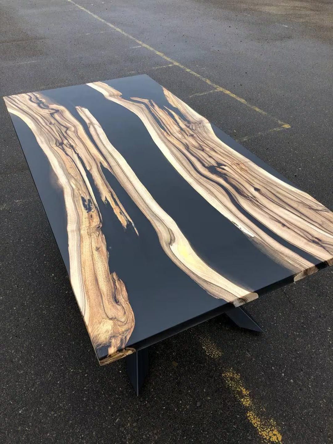 Black Epoxy Slab Table Top, Resin Dinning Table, Walnut Dining Room ...