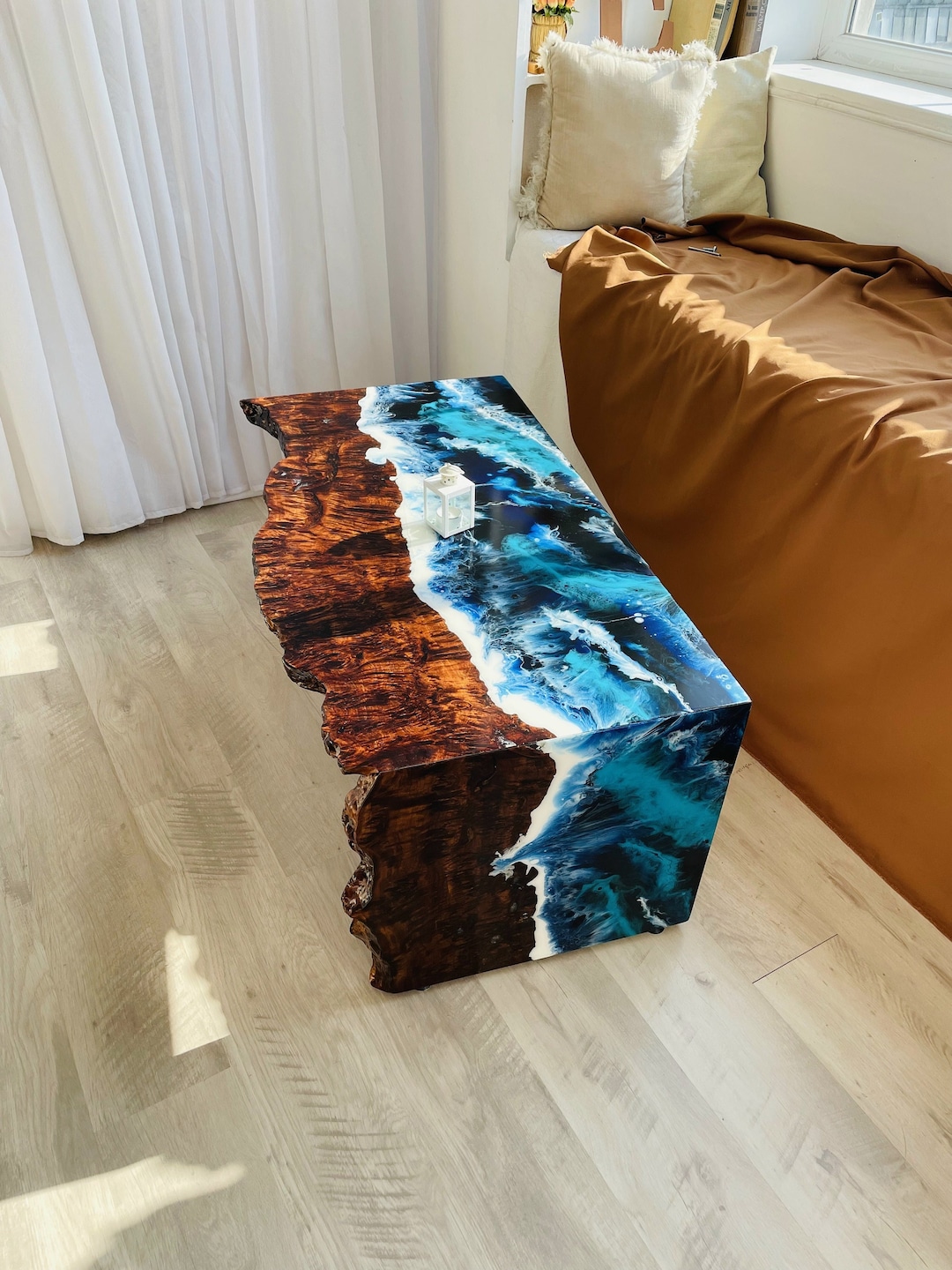 Waterfall Resin Table, Epoxy Resin Table, Custom Order Table, Live Edge Waterfall Edge Dining ...