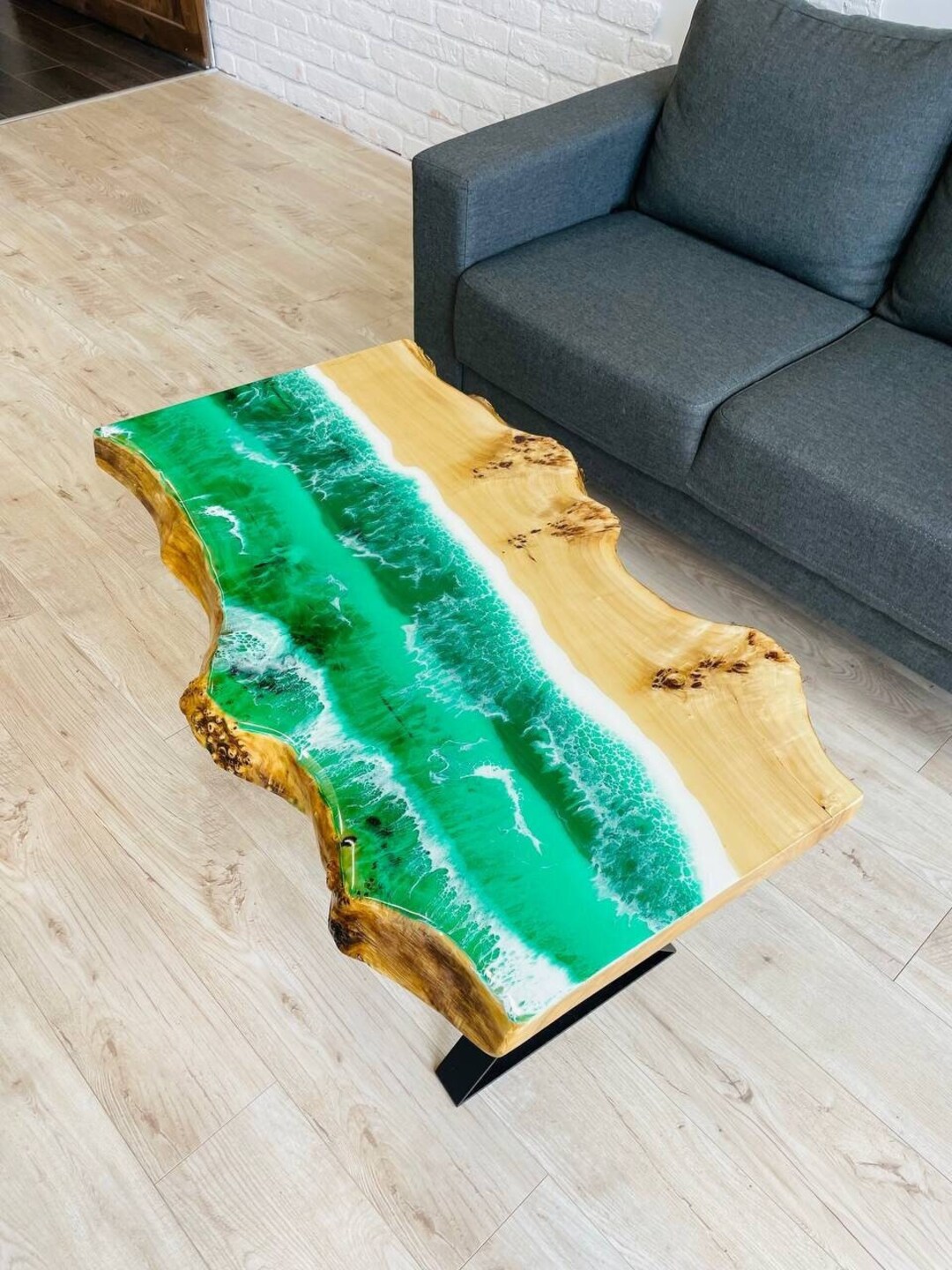 Green Epoxy Resin Table, Live Edge Epoxy Table, Poplar Epoxy Table ...