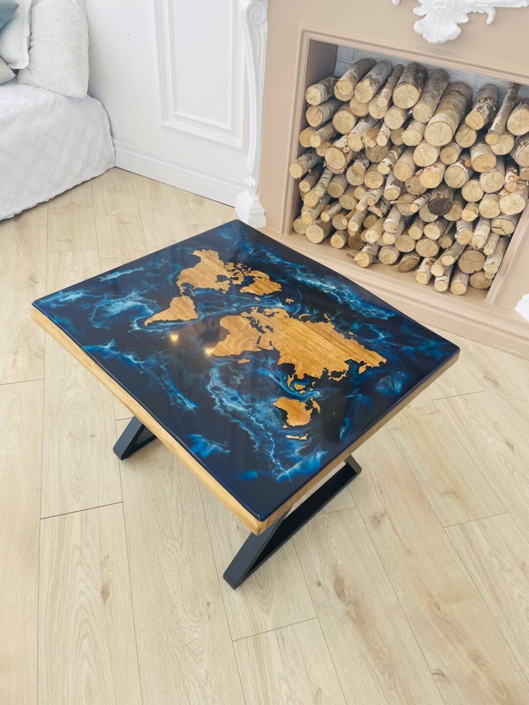 Blue Epoxy Resin Table, Map World Dining Table, Nautical Inspired ...