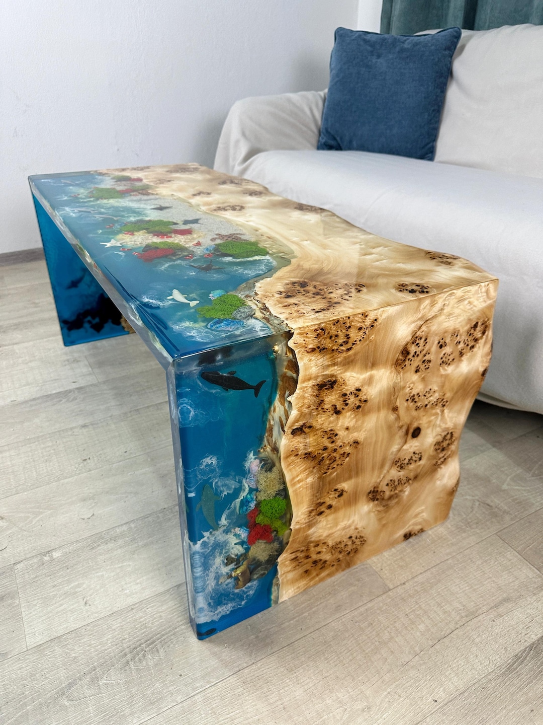 Fluorescent Modern Coffee Table, Lighted Epoxy Ocean Table, Glow in the ...