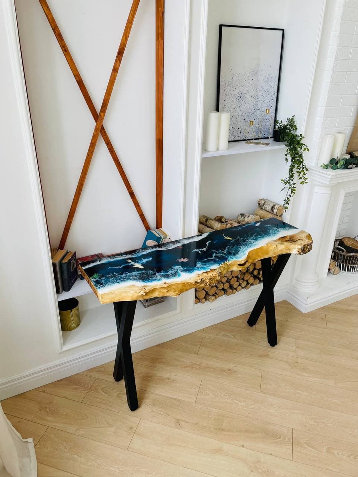 Custom Ocean Epoxy Resin Table, Console Table, Entryway Console Cabinet ...