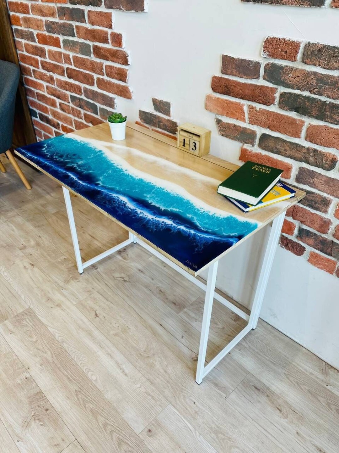 Modern Epoxy Computer Desk, Accent Home Office Desk, Unique Epoxy Resin ...