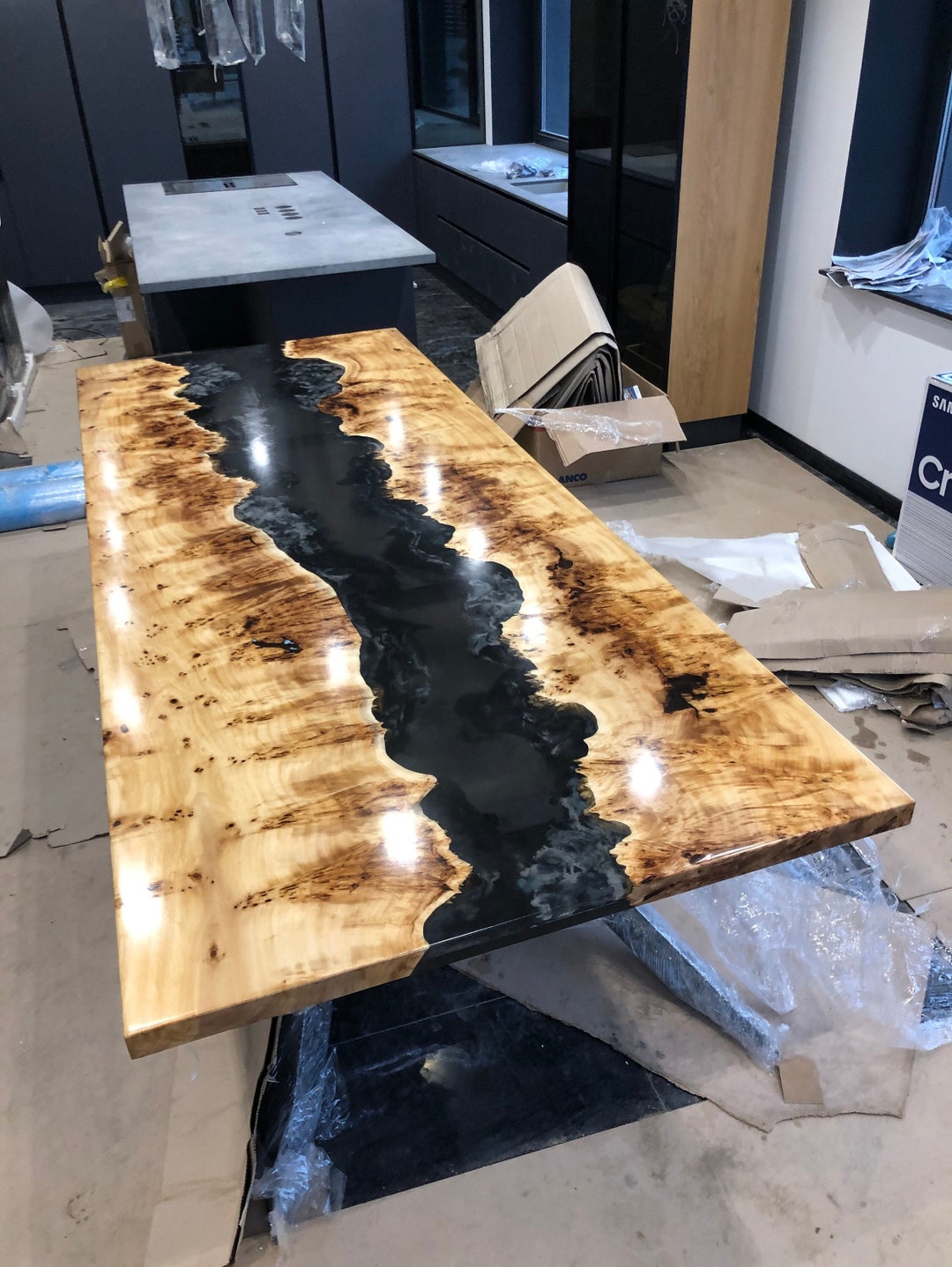 Custom Resin Dining Table, Live Edge Epoxy River Table, Dining Room ...
