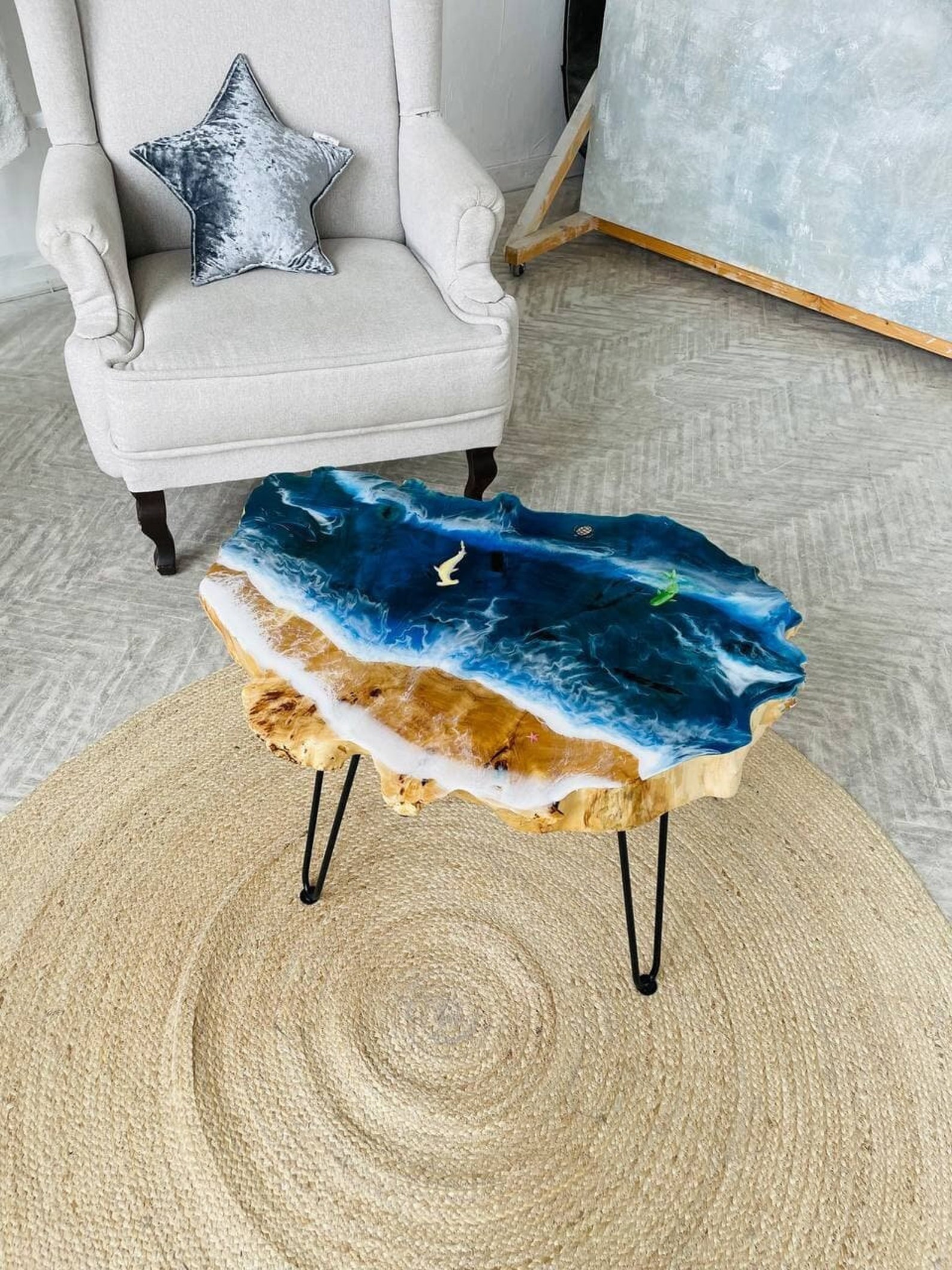 Epoxy Resin Coffee Table, Ocean Epoxy Resin Coffee Table, Live Edge ...