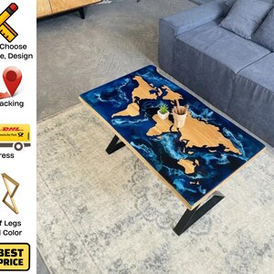 Accent Ocean Center Table, Wood Coffee Table, Unique Table With Map ...