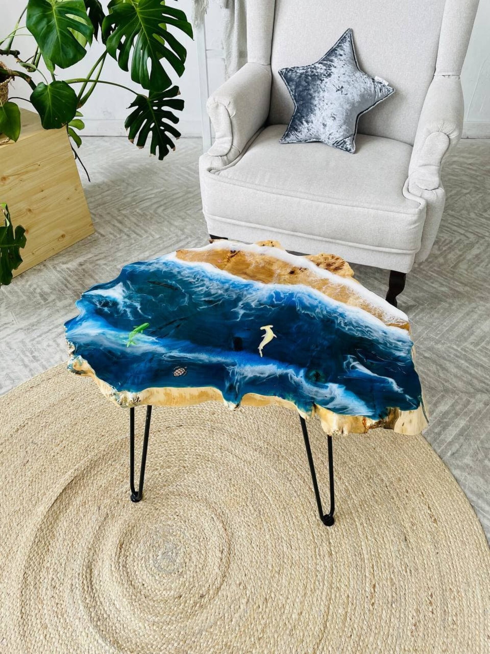 Epoxy Resin Coffee Table, Ocean Epoxy Resin Coffee Table, Live Edge ...