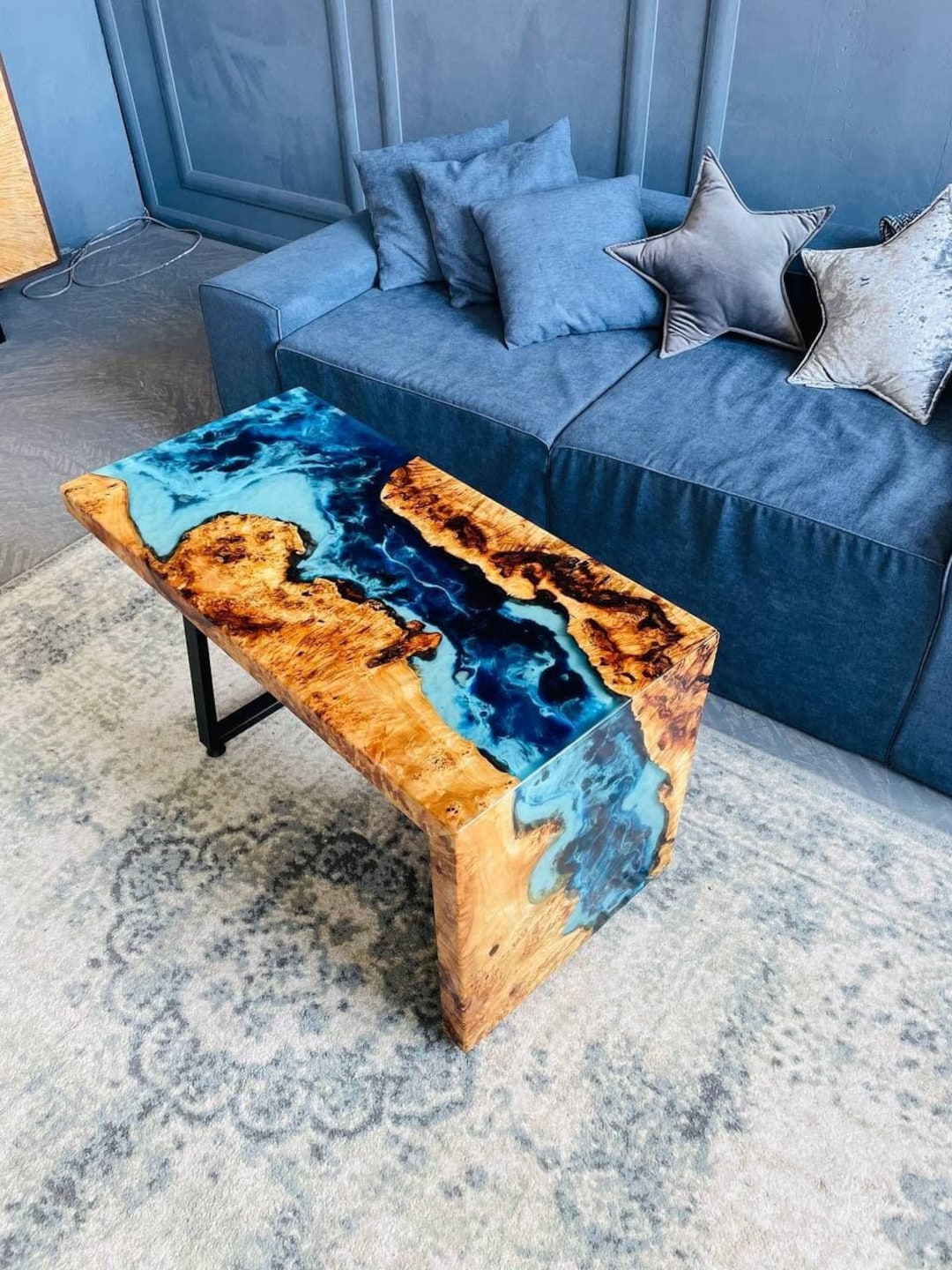 Epoxy Resin Art Center Table, Modern Whimsical Coffee Table, Waterfall ...